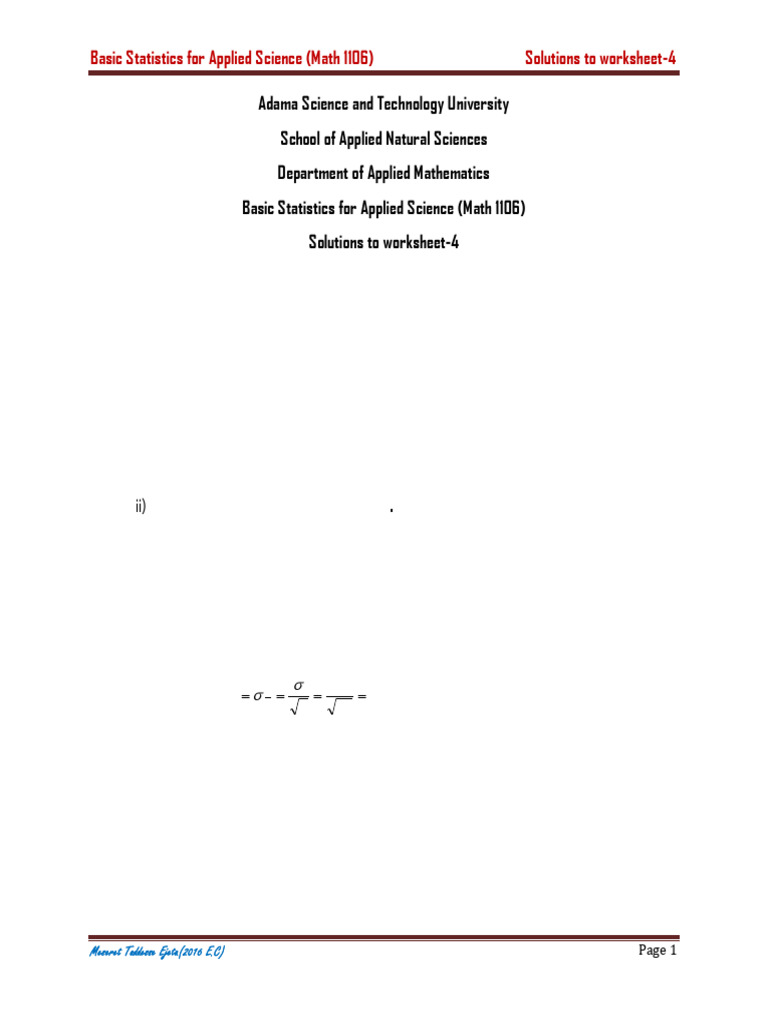 Math 1106 Worksheet 4 Answer Key | PDF