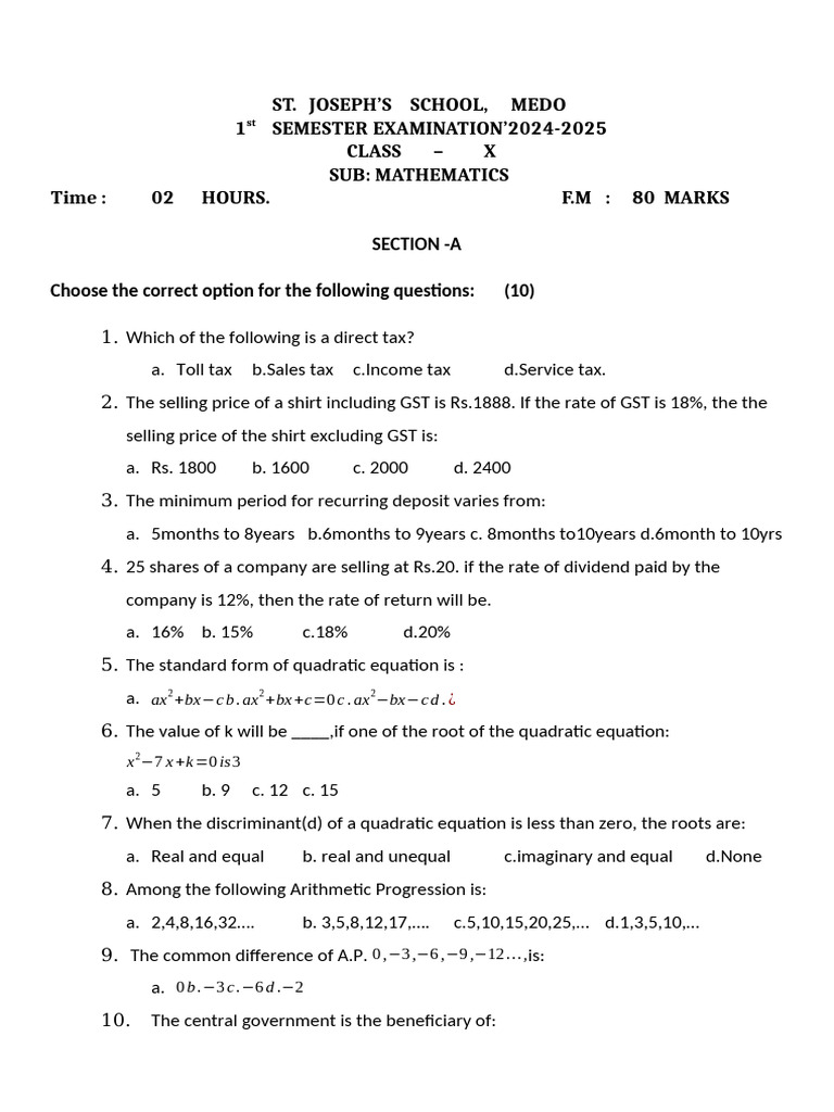 Maths X Pdf Taxes Value Added Tax