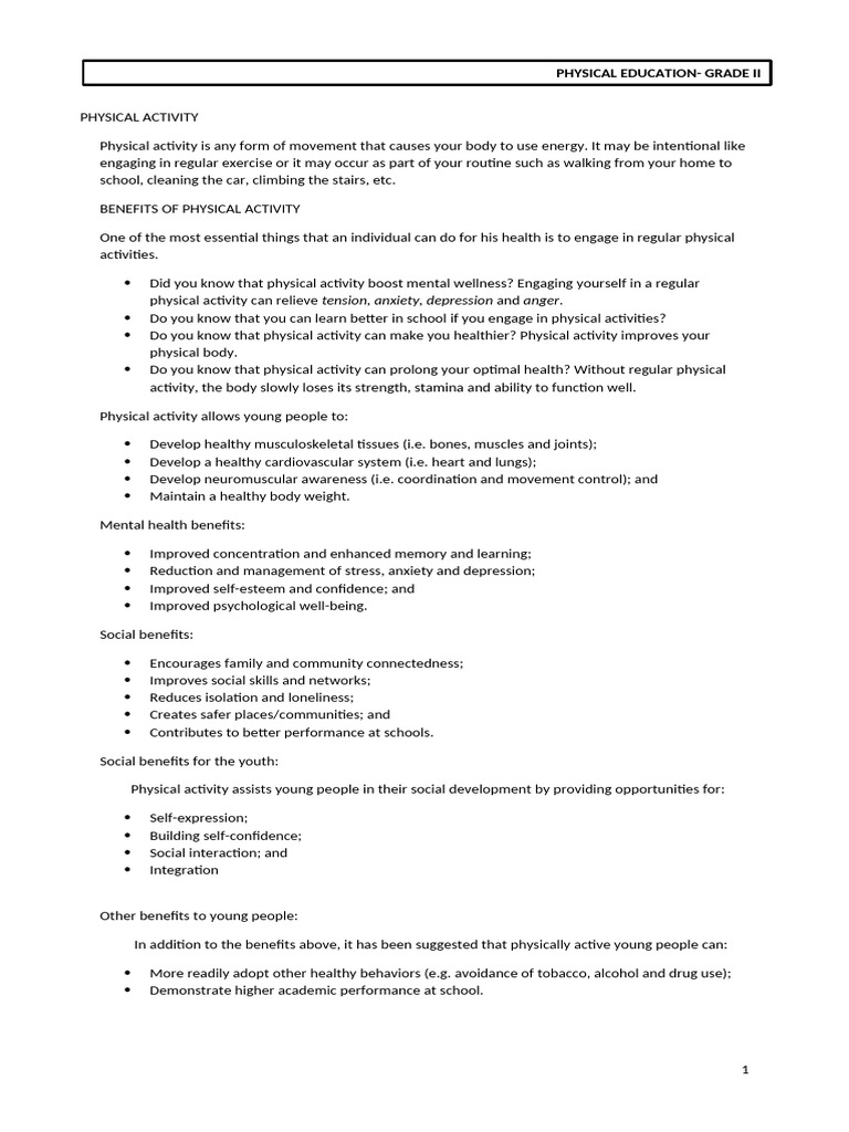 L1 Physical Activity | PDF