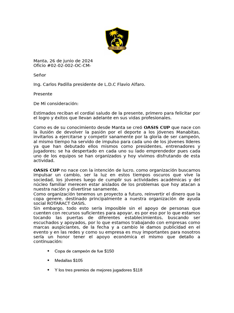 Oficio Auspicios | PDF