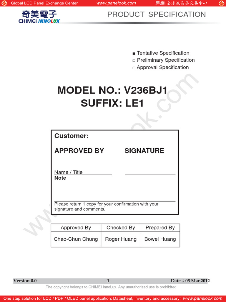Panel CHIMEI INNOLUX V236BJ1-LE1 1 | PDF | Liquid Crystal Display | Manufactured Goods