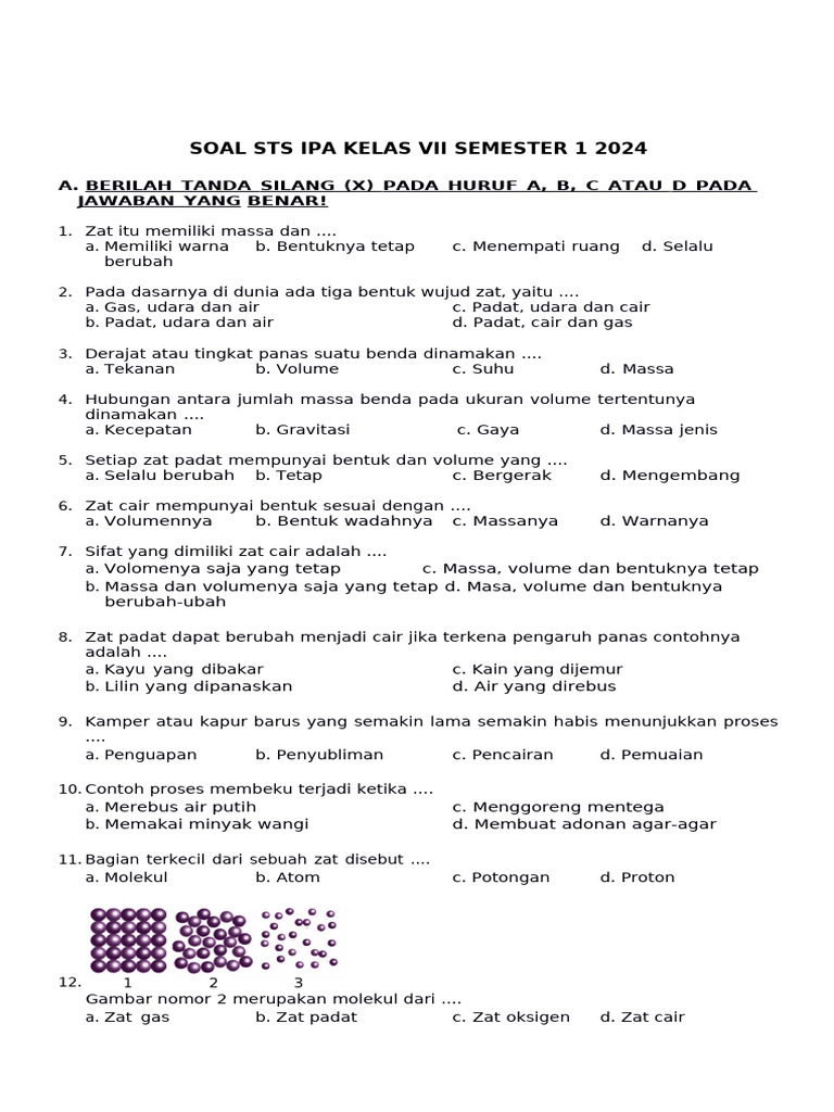 Soal Uts Ipa Kelas Vii Semester 1 2024 | PDF