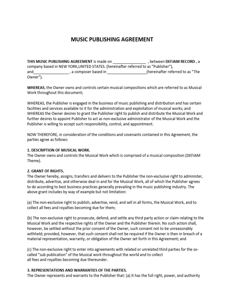 Def Jam Music Publishing Agreement | PDF | Indemnity | Law