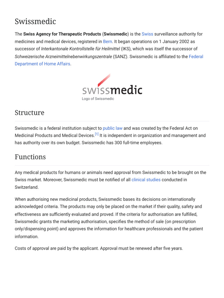 Swissmedic - Wikipedia | PDF