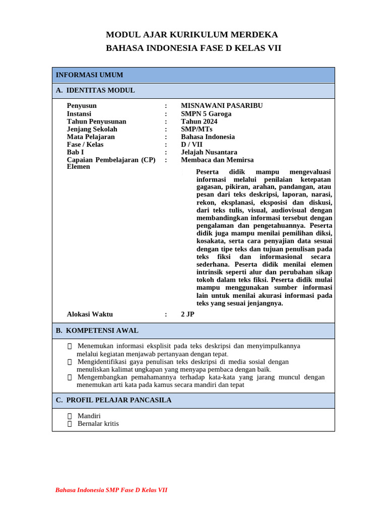 Modul Ajar Bu Misnawani | PDF