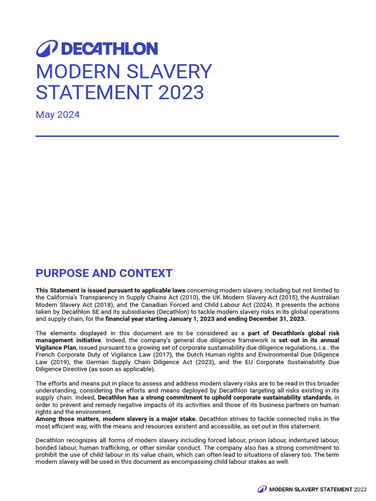 Decathlon Modern Slavery Statement 2023 | PDF