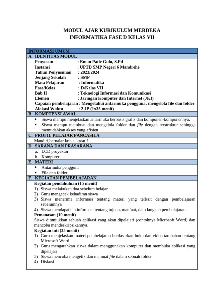 MODUL AJAR KURIKULUM MERDEKA VII (Teknologi Informasi Dan Komunikasi ...
