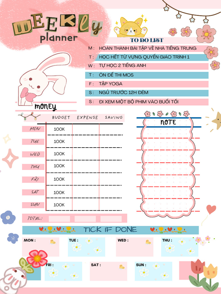Pink and Blue Stripes Weekly Planner | PDF