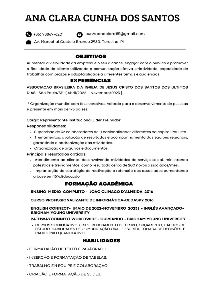 Curriculo Ana Clara Cunha Dos Santos-1 | PDF