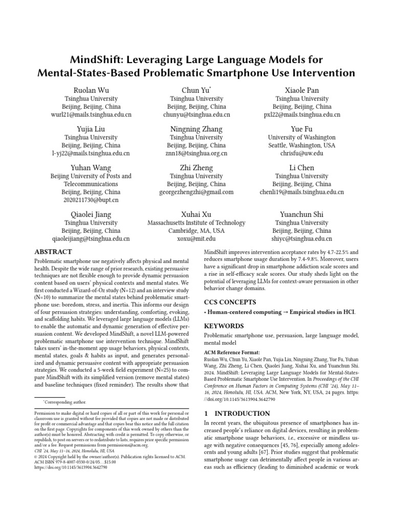 MindShift Leveraging LLM For Mental State Based Problematic Smartphone Use Intervention | PDF