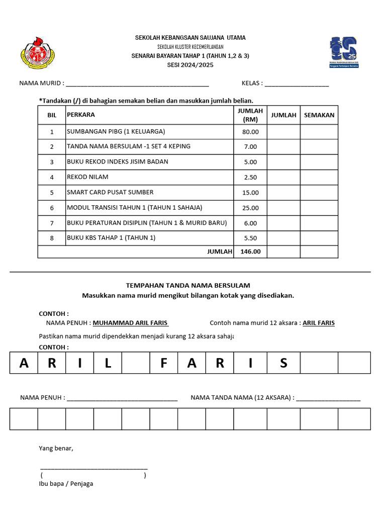 Bayaran Dan Tanda Nama Tahap 1 | PDF