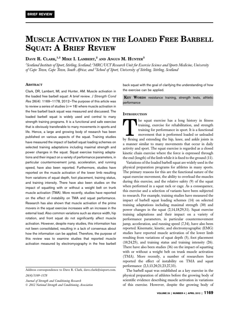 Muscle Activation in The Loaded Free Barbell.38 | PDF