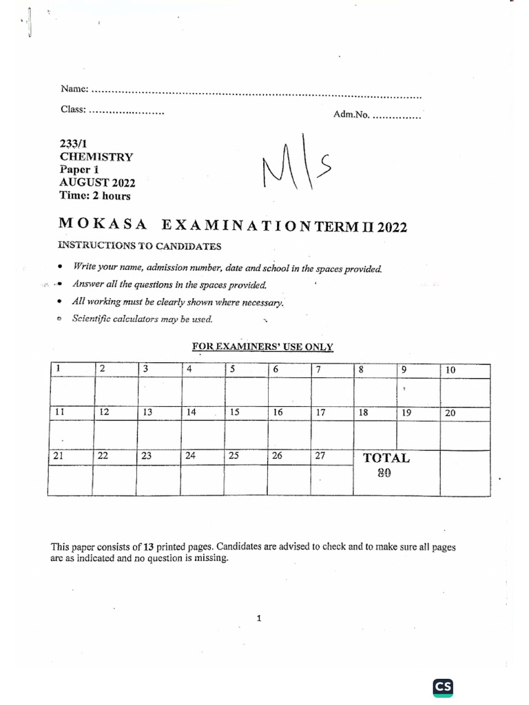 Chemistry Pp1 Ms | PDF
