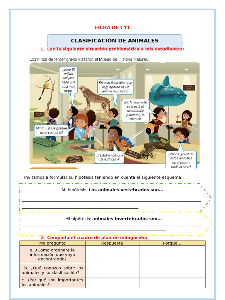 Ficha Juev 3 Cyt Clasificación de Animales 933623393 Yessenia Carrasco | PDF
