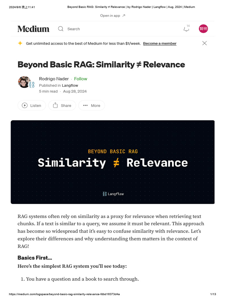 Beyond Basic RAG - Similarity Relevance - by Rodrigo Nader - Langflow ...
