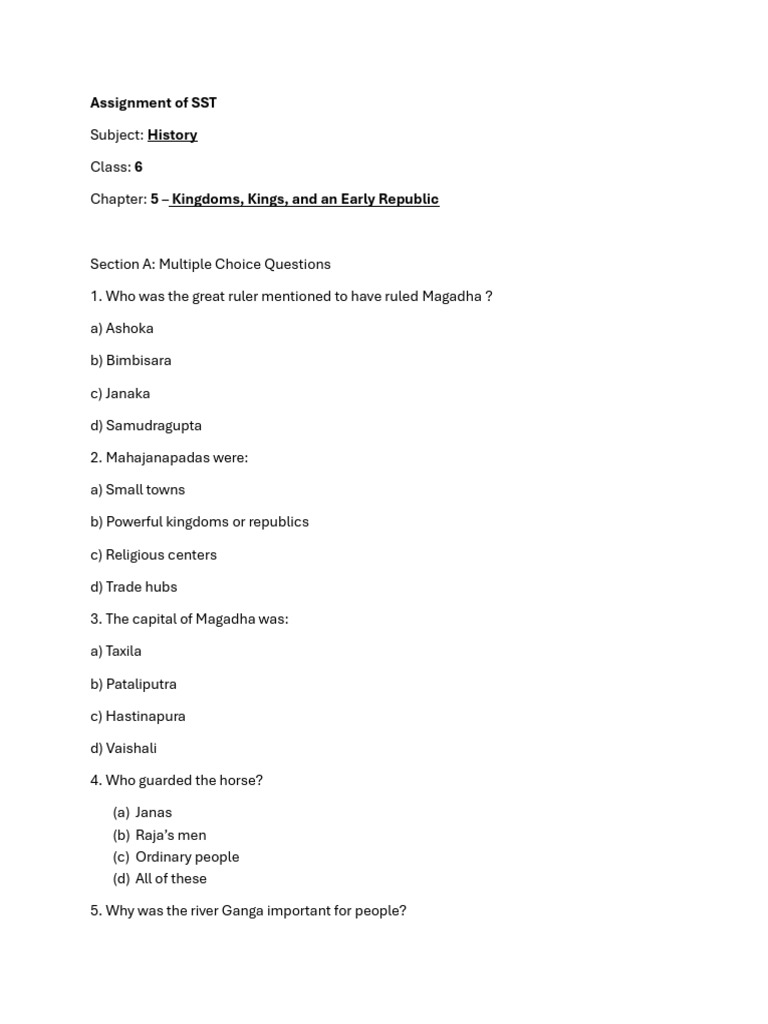 (Assignment) Class 6 History CH - 5 | PDF