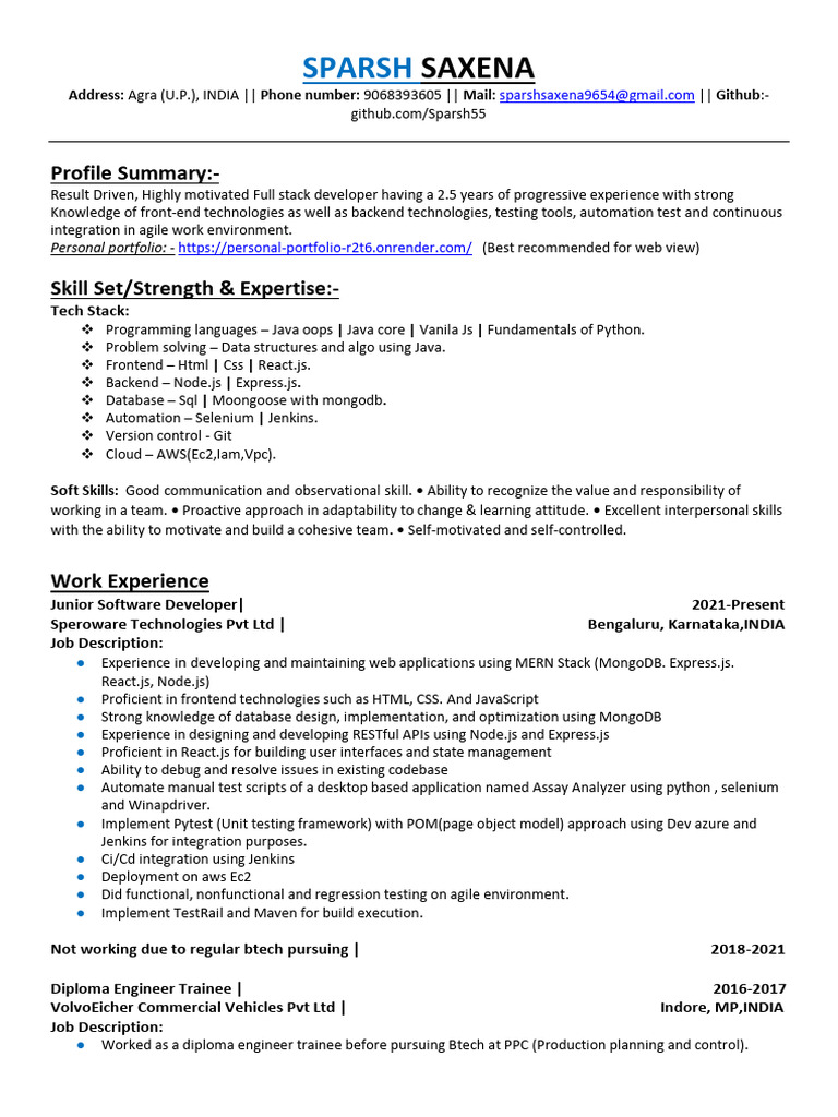 ATS - Resume-Sparsh-Reprised | PDF