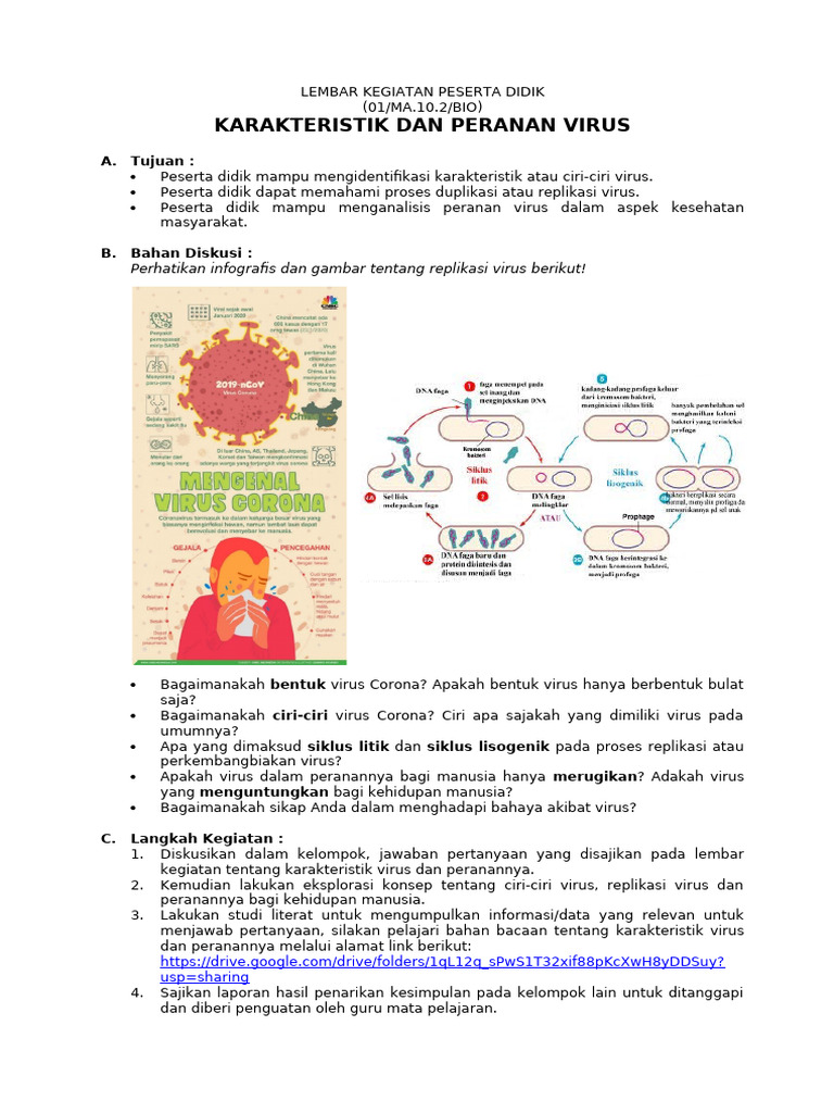 LKPD 10.2.1 - Karakteristik Dan Peranan Virus | PDF
