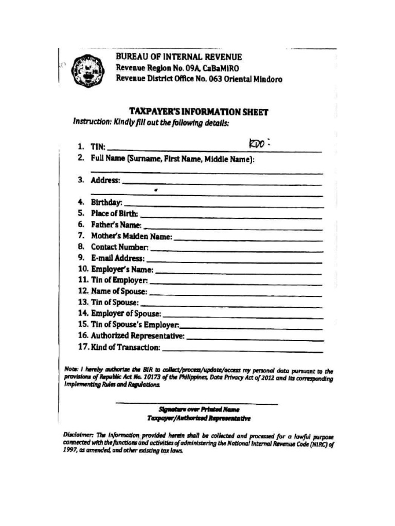 Taxpayers Information Sheet | PDF