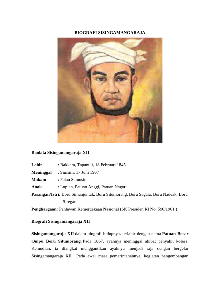 BIOGRAFI SISINGAMANGARAJA Docx | PDF
