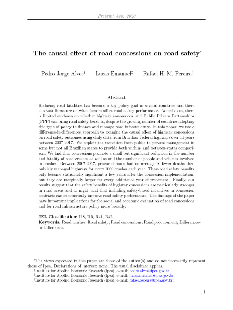 Alves Et Al (2021) Highway Concessions and Road Safety Evidence From ...