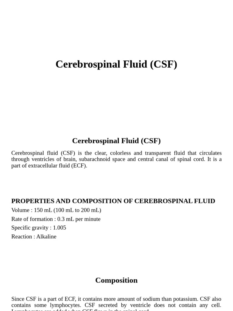 Cerebrospinal Fluid (CSF) | PDF