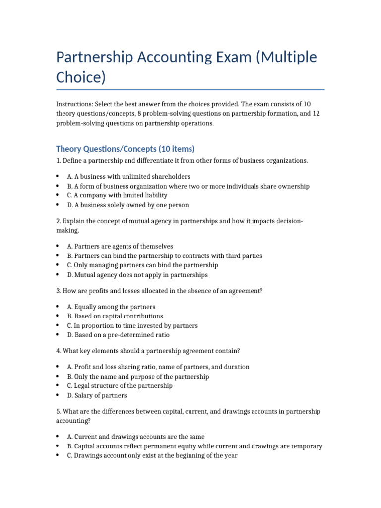 Partnership Accounting Exam Questions | PDF | Partnership | Finance ...
