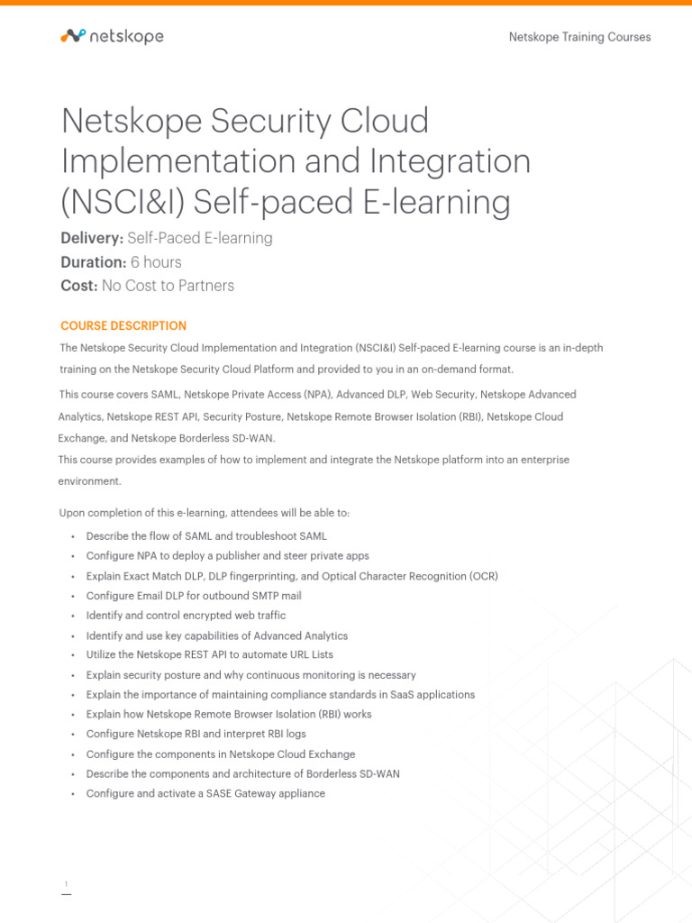 Implementation Integration I I: Netskope Security Cloud and (NSC &) | PDF
