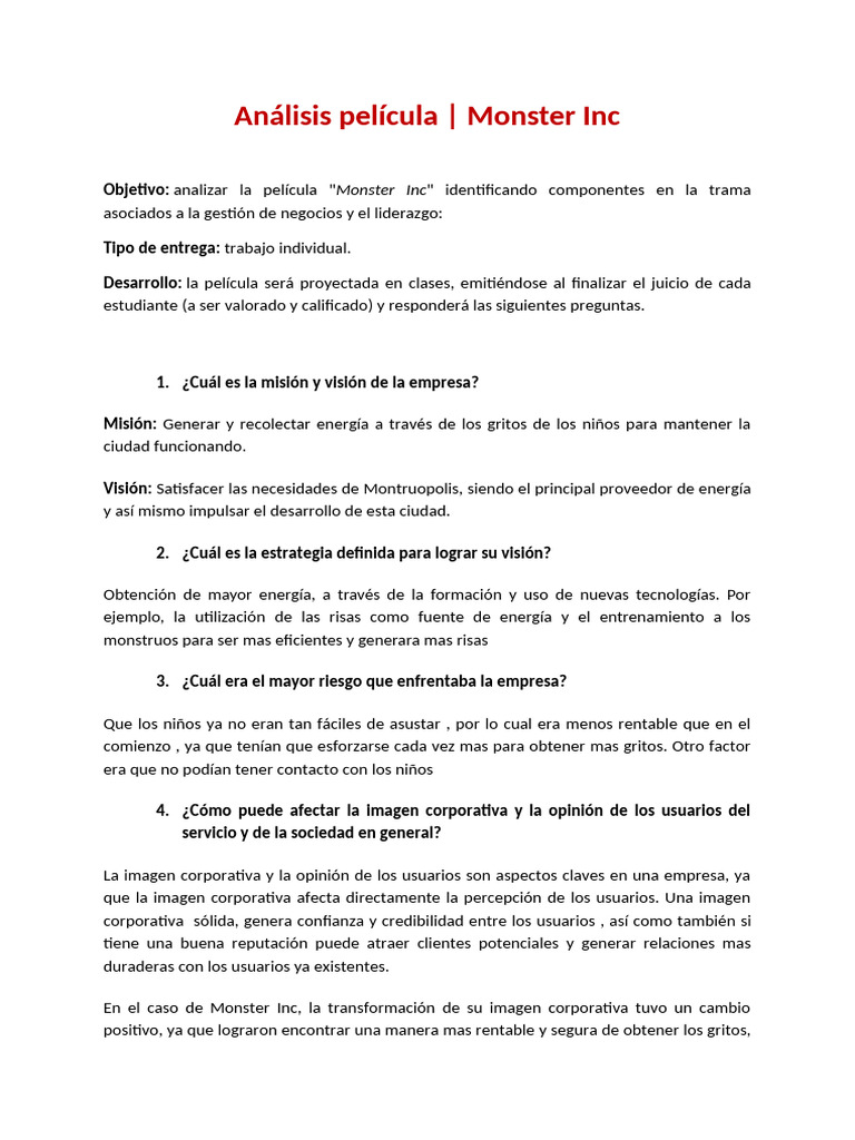 Análisis MONSTER INC. | PDF