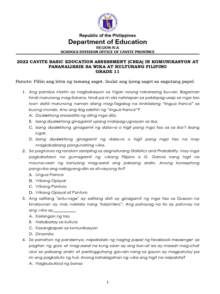 E CBEA Komunikasyon at Pananaliksik Grade 11 | PDF