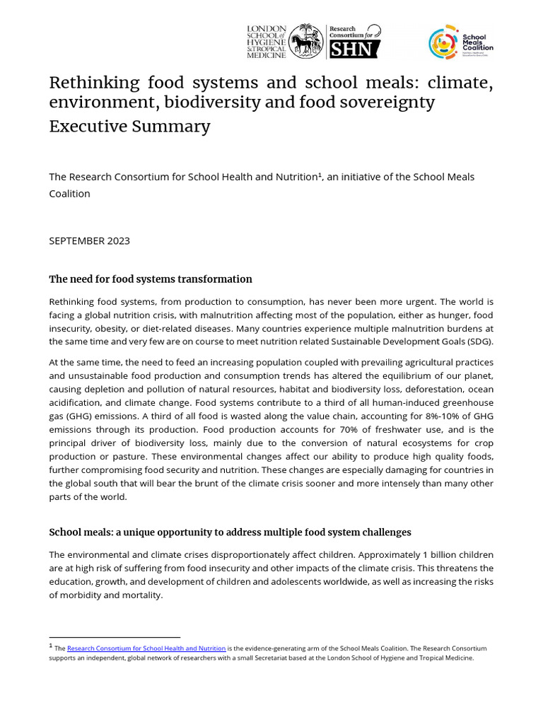 Rethinking Food Systems and School Meals - Climate, Environement ...