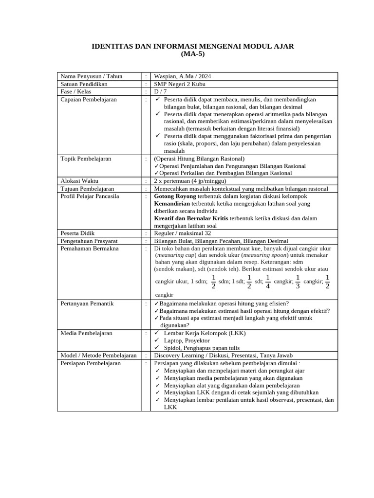 MA-5 - Operasi Hitung Bil. Rasional Dalam Kehidupan Sehari-Hari | PDF