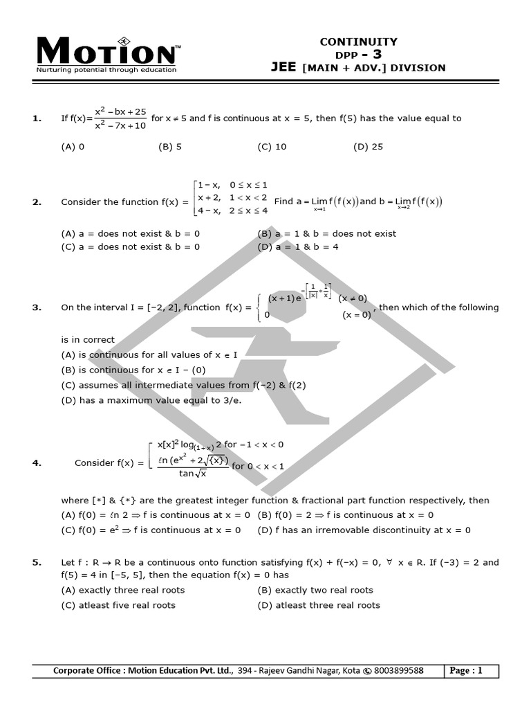 DPP-3 Continuity Ques @motion Lectures | PDF