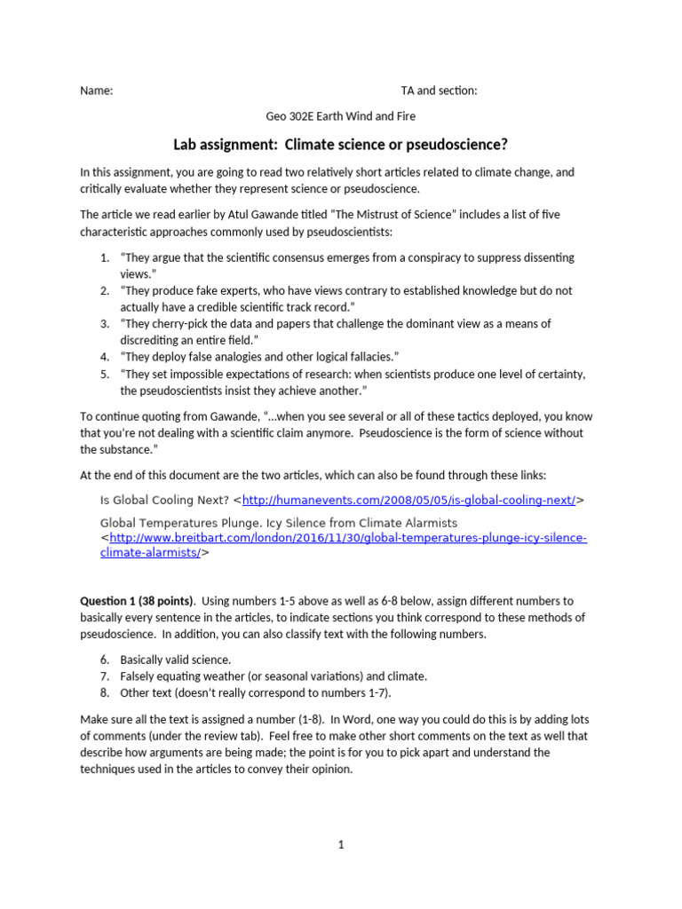 Lab4 Climate Science or Pseudoscience | PDF