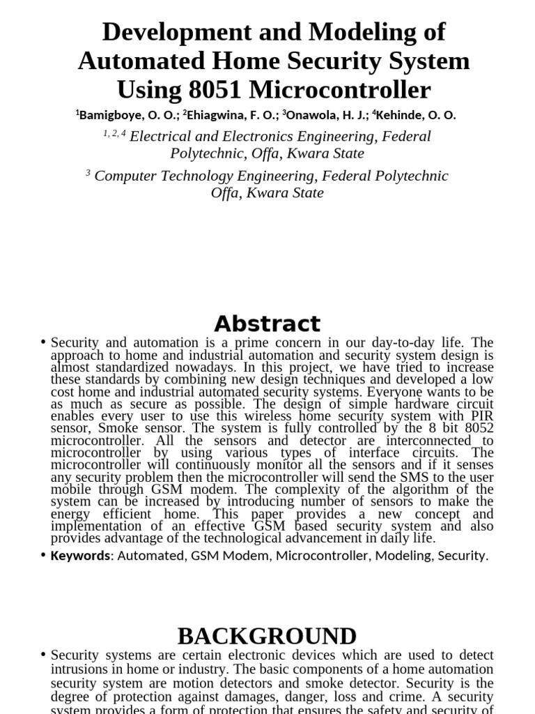 Development and Modeling of Automated Home Security System | PDF