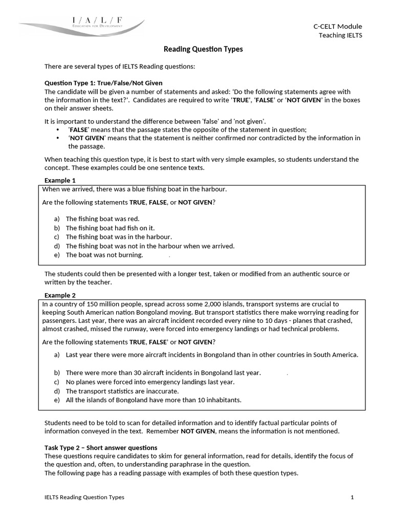 Reading Question Types | PDF