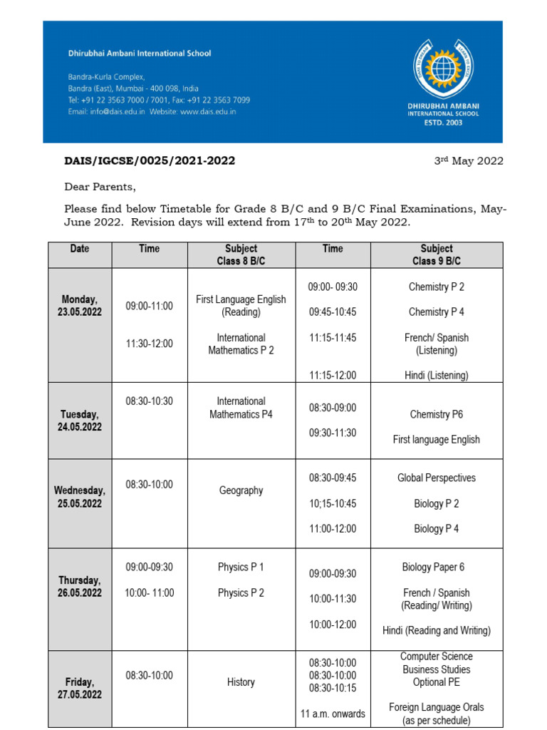 Timetable Finals | PDF