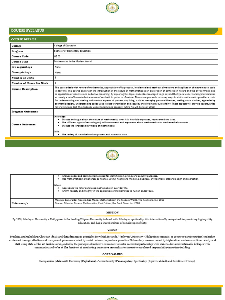 Modern Math Syllabus BEED 2024 | PDF
