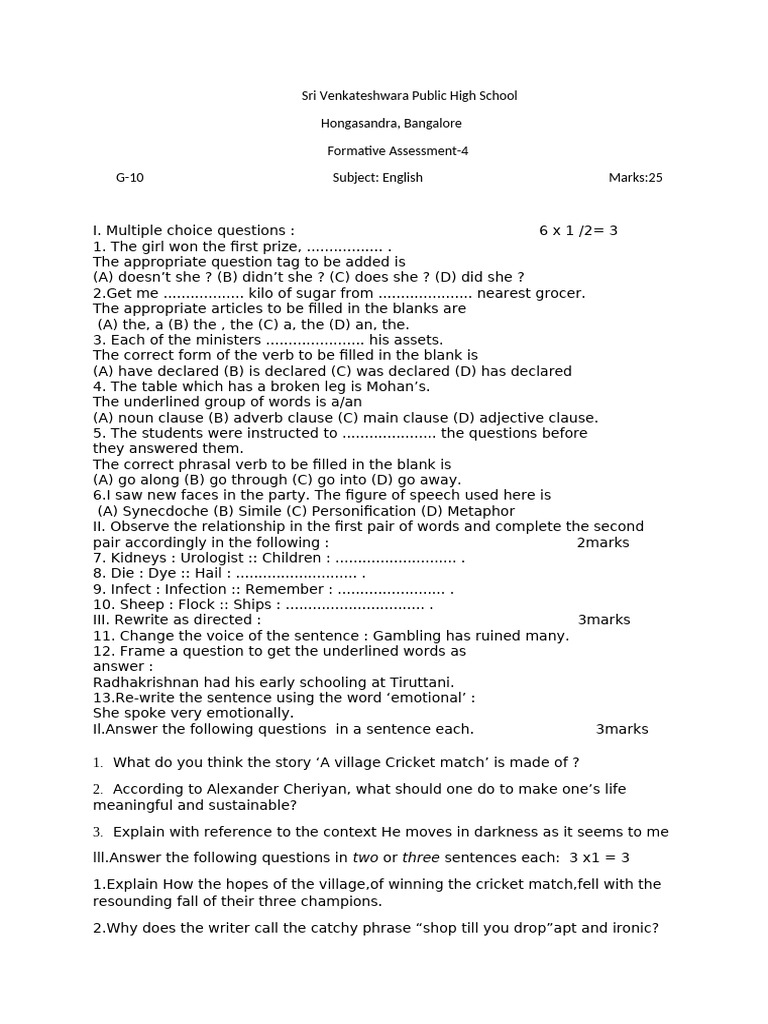 G-10 FA-4 Englisg New QP | PDF
