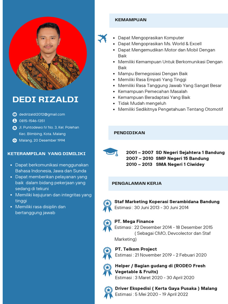 Blue Light Blue Color Blocks Flight Attendant CV | PDF