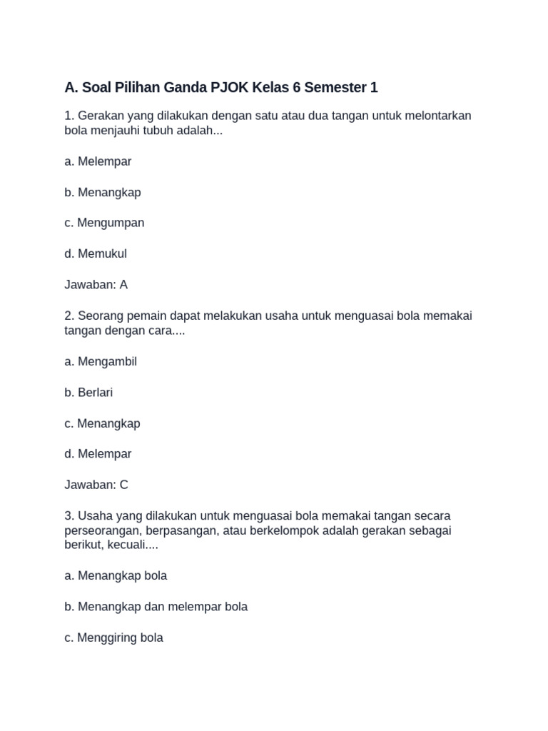 Soal Pas Pjok Kelas 6 Semester1 | PDF