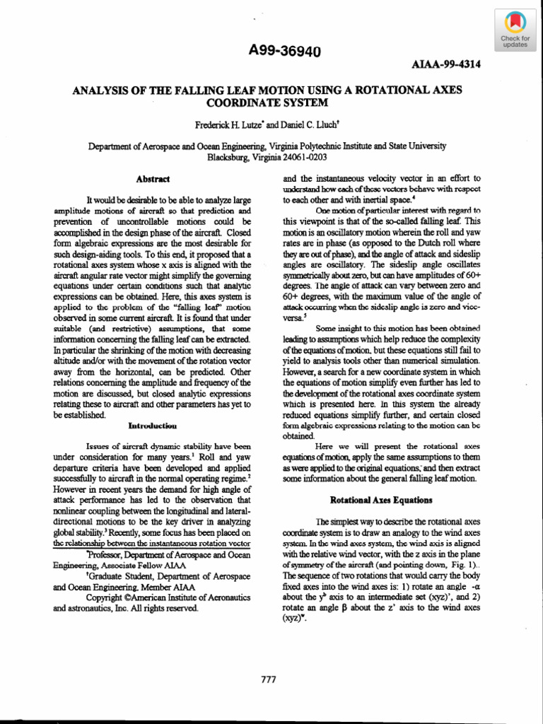 Analysis of The Falling Leaf Motion Using A Rotational Coordinate ...
