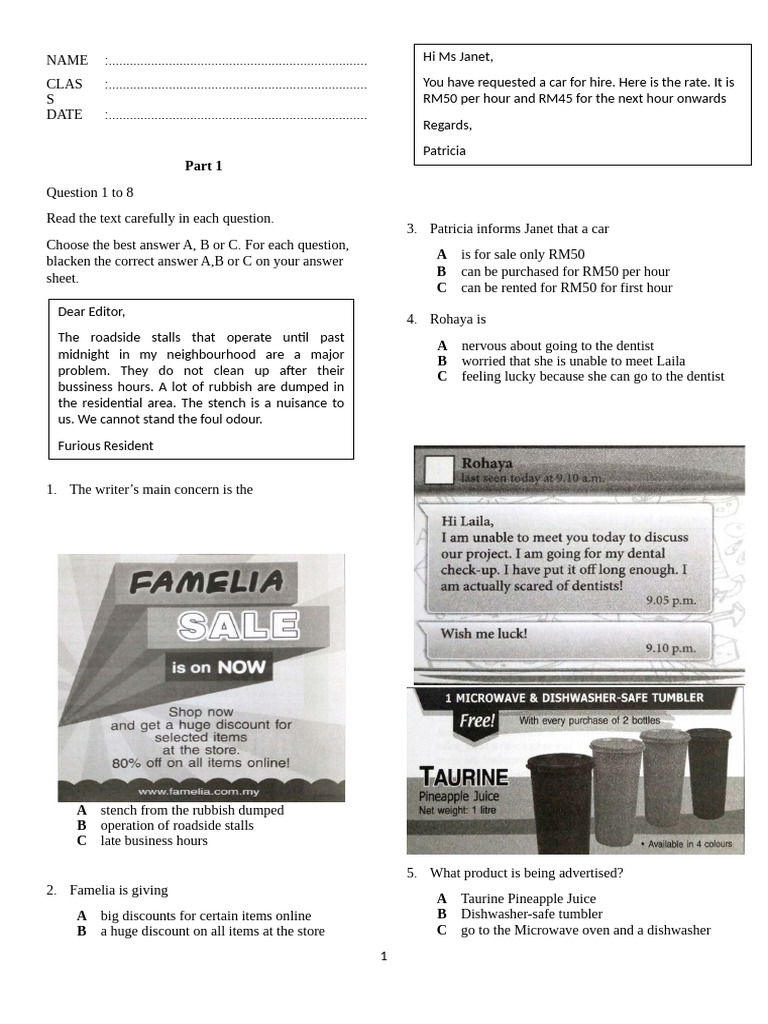 EXAM PAPER FORM 2 (Full) | PDF