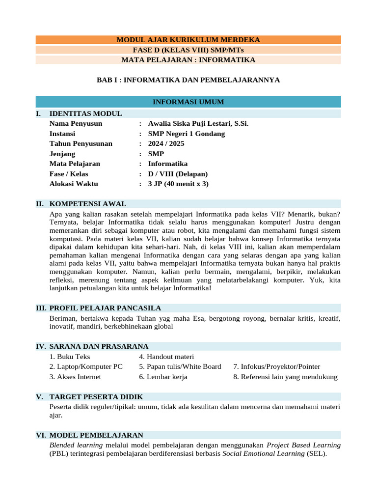 Modul Informatika 8 Bab 1 | PDF