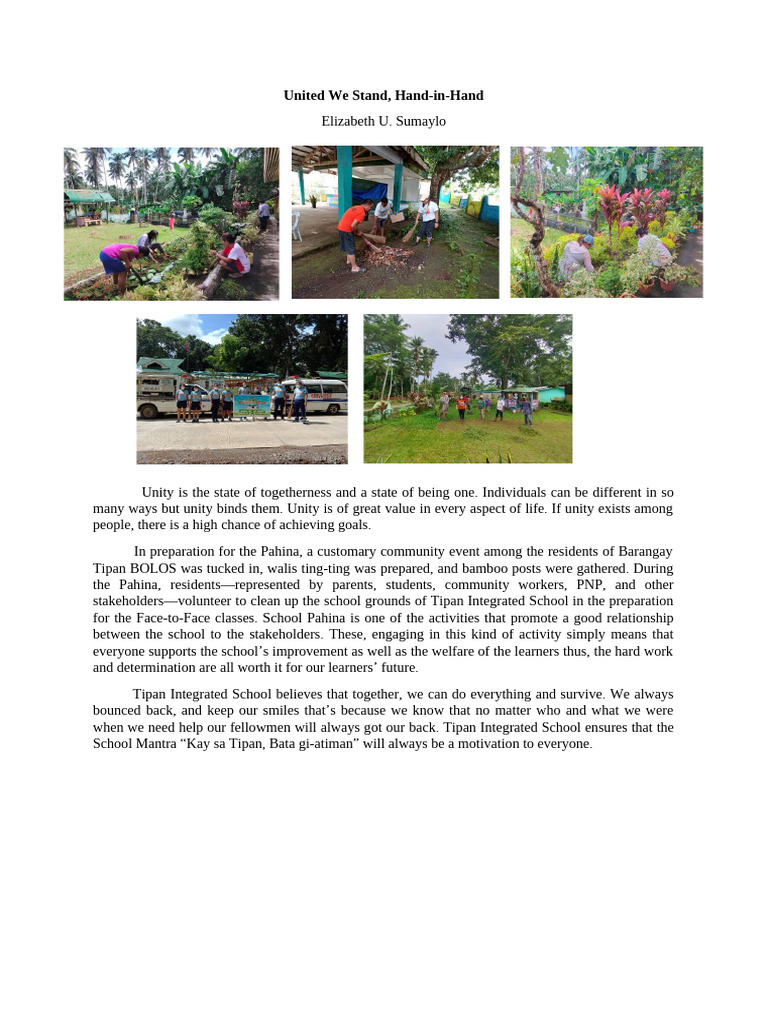 Unity in Action: Tipan School Pahina | PDF