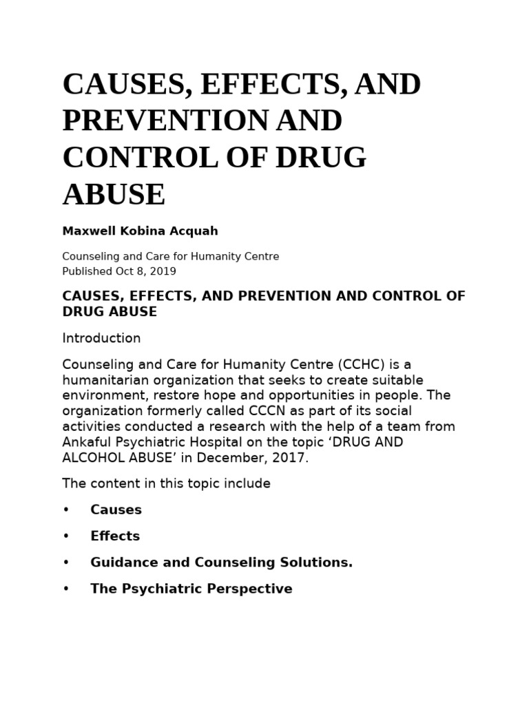 Causes, Effect and Control of Drug Abuse | PDF