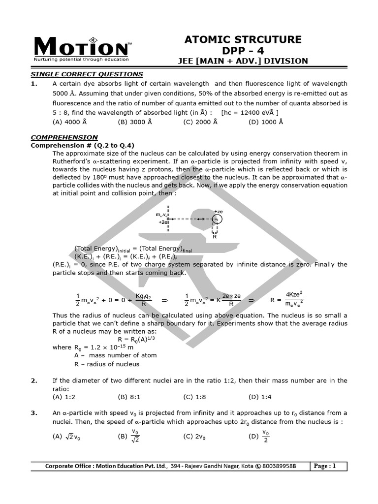 AtomicStructure DPP-4 Ques @motion Lectures | PDF