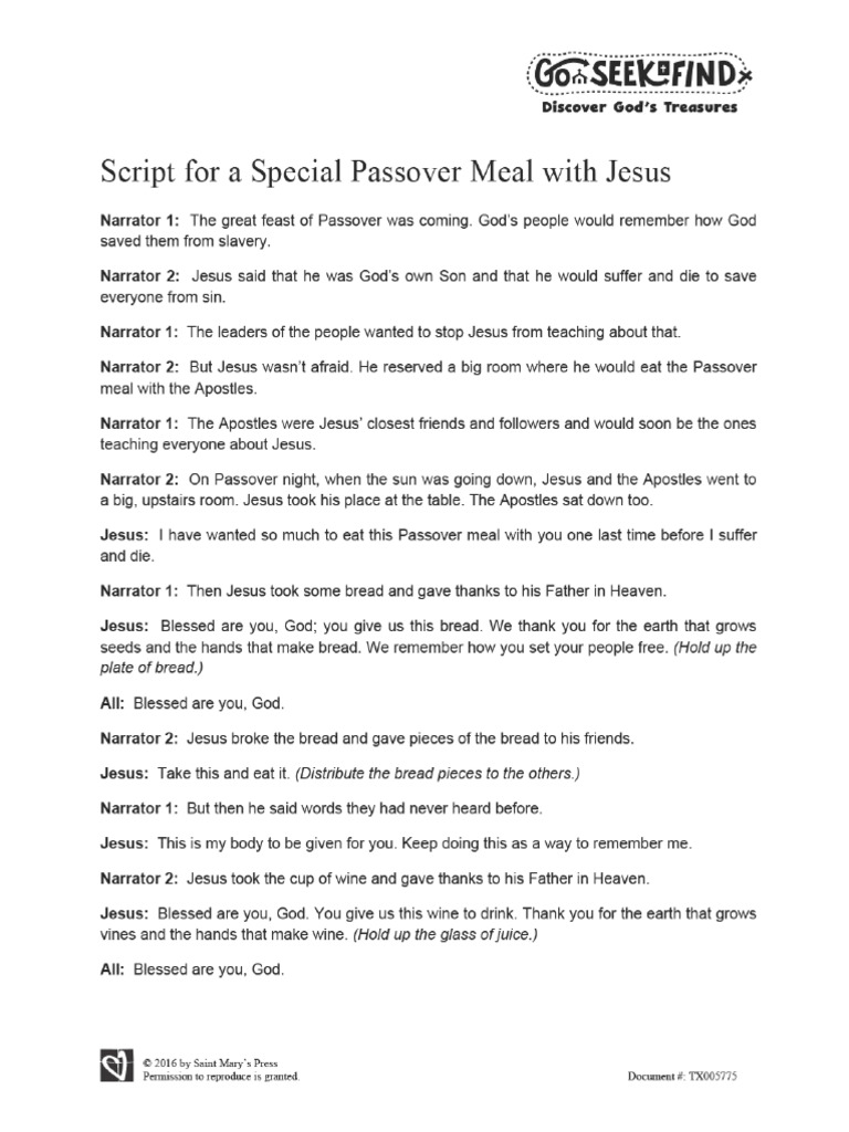 TX005775-2-K-Script For A Special Passover Meal With Jesus | PDF