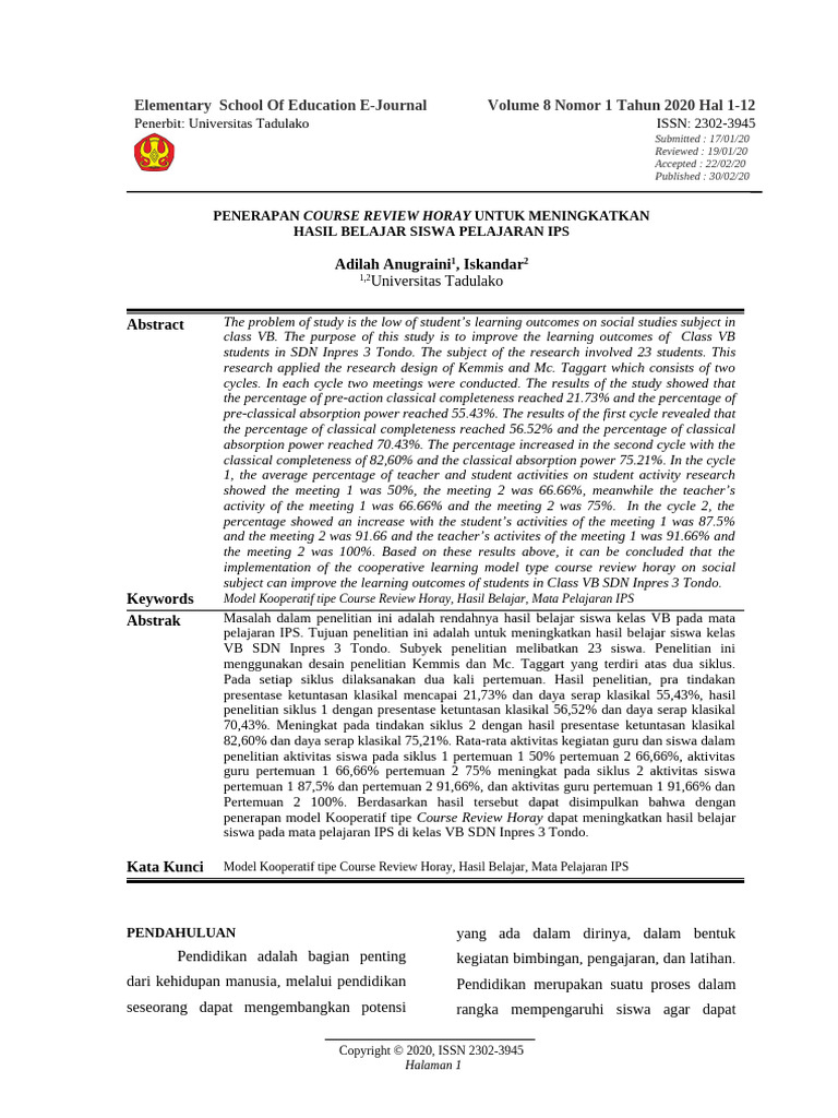Template Jurnal Elementary | PDF