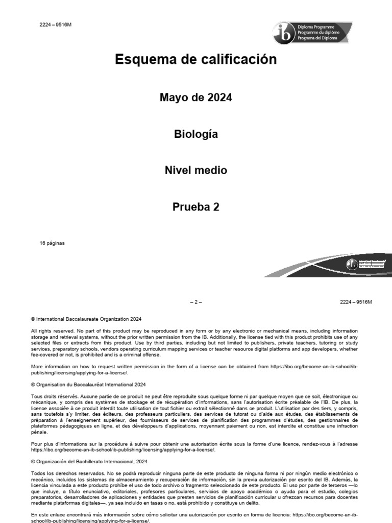 Biology Paper 2 SL Markscheme Spanish | PDF